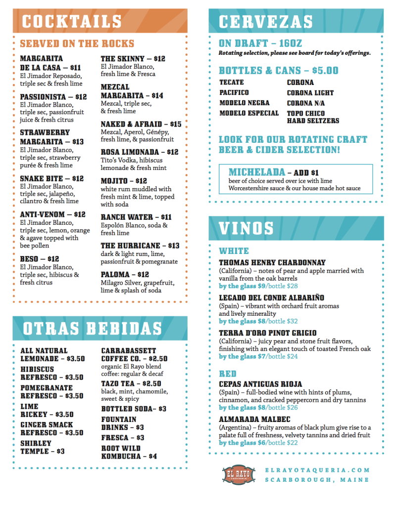 Scarborough Bar Menu - El Rayo Taqueria
